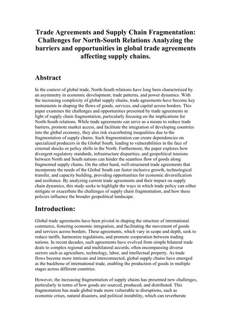 Pdf Trade Agreements And Supply Chain Fragmentation Challenges For