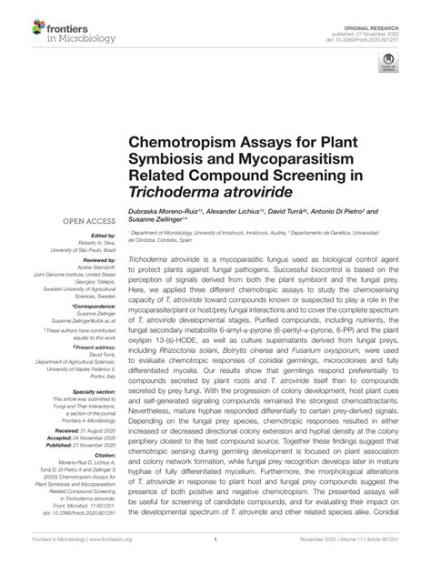 Pdf Chemotropism Assays For Plant Symbiosis And Mycoparasitism Related Compound Screening In