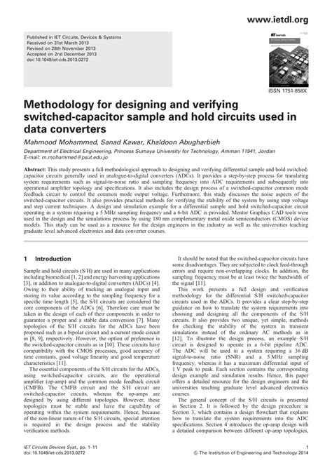 PDF Methodology For Designing And Verifying Switched Capacitor Sample And Hold Circuits Used