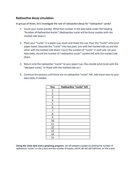 Radioactive Decay TASK Sheet Radioactive Decay Simulation In Groups Of Three Lets