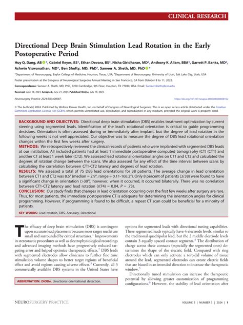 Pdf Directional Deep Brain Stimulation Lead Rotation In The Early Postoperative Period