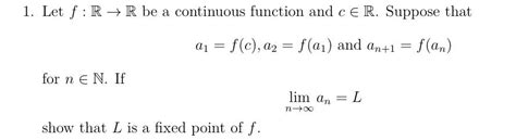 solved 1 let f r→r be a continuous function and c∈r