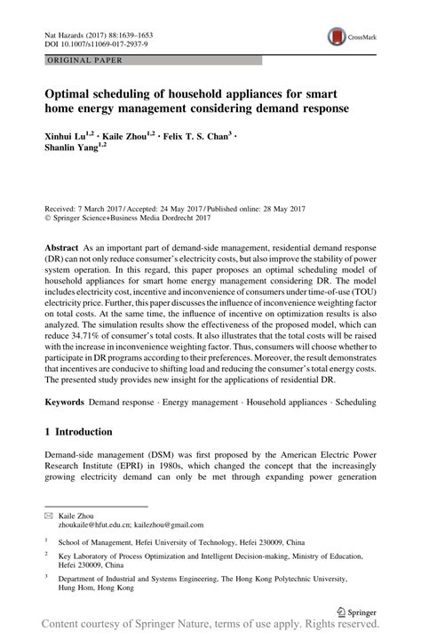 Optimal Scheduling Of Household Appliances For Smart Home Energy Management Considering Demand