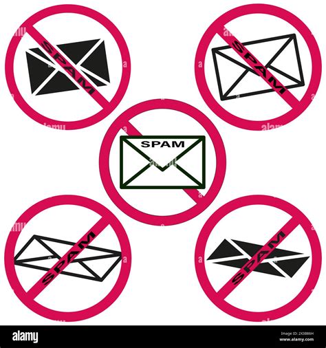 Anti Spam Email Icons Set Prohibited Message Symbols Internet Security Concept Color And