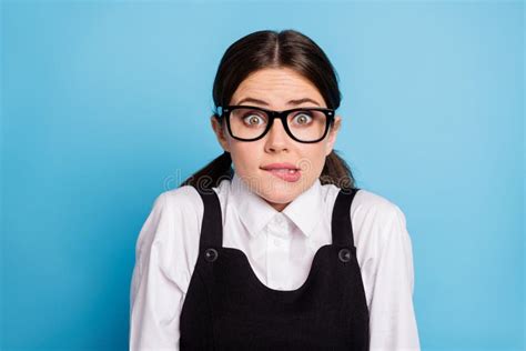 Close Up Portrait Of Her She Nice Attractive Lovely Pretty Brainy Unsure Scared Brunette