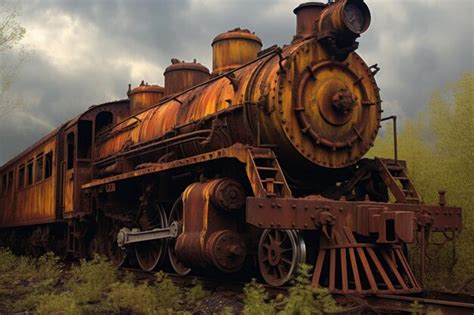 Premium Ai Image Vintage Steam Engine Covered In Rust Created With