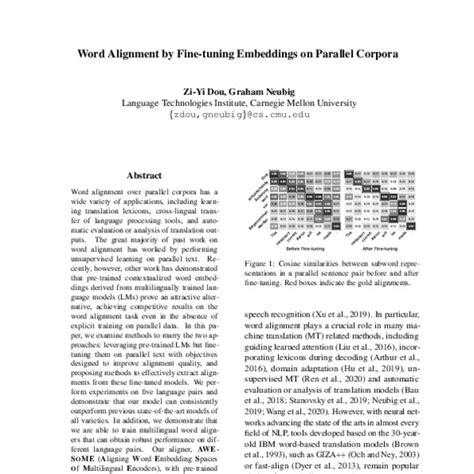 Word Alignment By Fine Tuning Embeddings On Parallel Corpora Acl Anthology