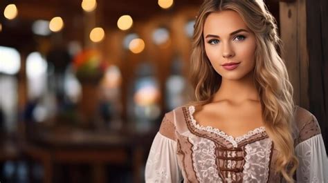 Premium Photo Beautiful German Girl Dressed For October Fest Smiling