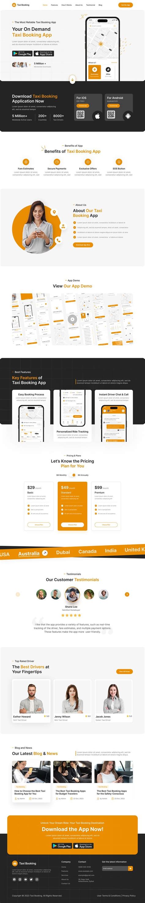 Taxi Booking App Landing Page Cab Booking App Landing Page App