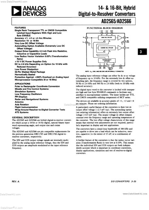 Ad2s66 Datasheet Pdf Ad2s65 Ad2s66 Hybrid Digital To Resolver
