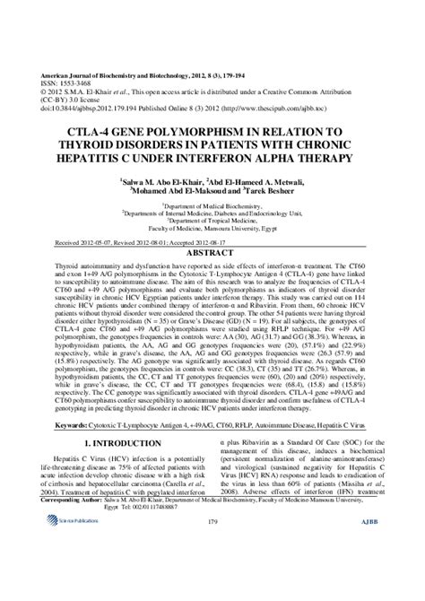 Pdf Ctla 4 Gene Polymorphism In Relation To Thyroid Disorders In Patients With Chronic
