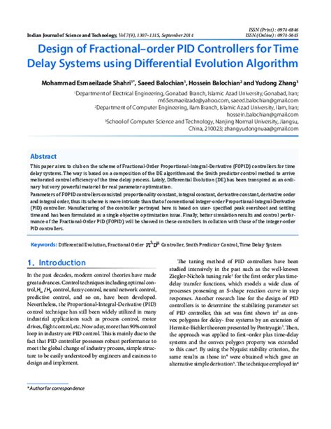 Pdf Design Of Fractionalorder Pid Controllers For Time Delay Systems Using Differential