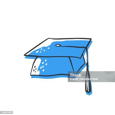 Tasarım Için Vektör Okul Mezunu Şapka Sembolü Eğitim Ofset Renkli Parlak Kontur Çizimleri Stok