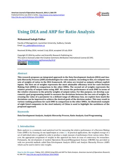 Pdf Using Dea And Ahp For Ratio Analysis