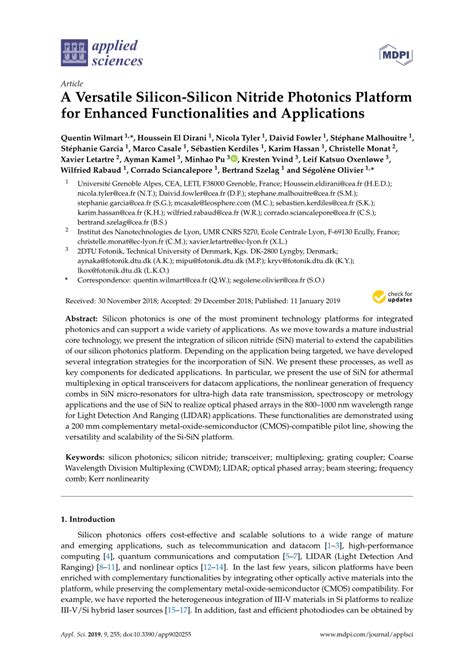 Pdf A Versatile Silicon Silicon Nitride Photonics Platform For Enhanced Functionalities And