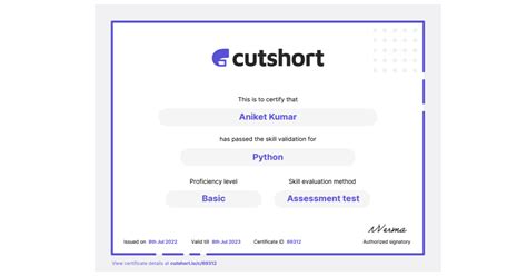 Anikets Skill Certificate For Python Cutshort