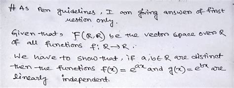 answered problem 11 let f r r be the vector space over r of all