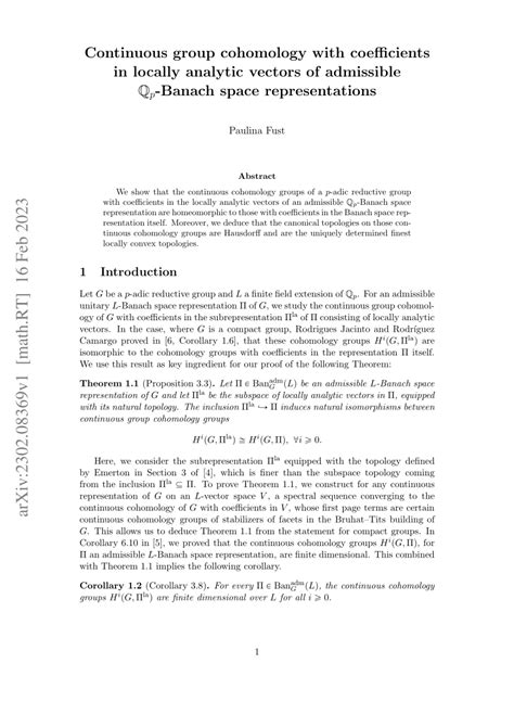 Pdf Continuous Group Cohomology With Coefficients In Locally Analytic Vectors Of Admissible