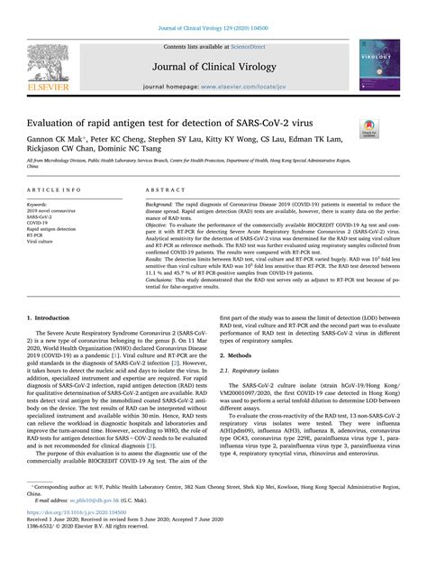 Evaluation Of Rapid Antigen Test For Detection Of Sars Cov 2 Virus