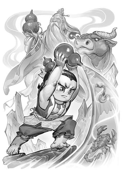 葫芦娃同人 七娃 紫娃 怒收二妖 Illustration Fanwork