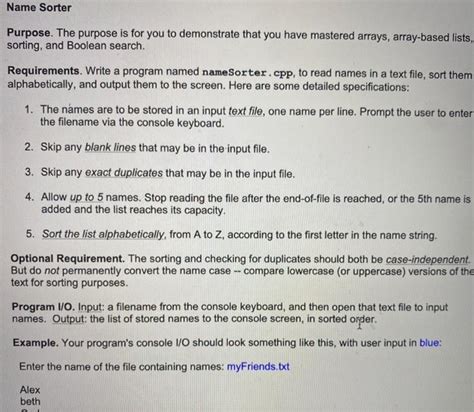 Solved Name Sorter Purpose The Purpose Is For You To