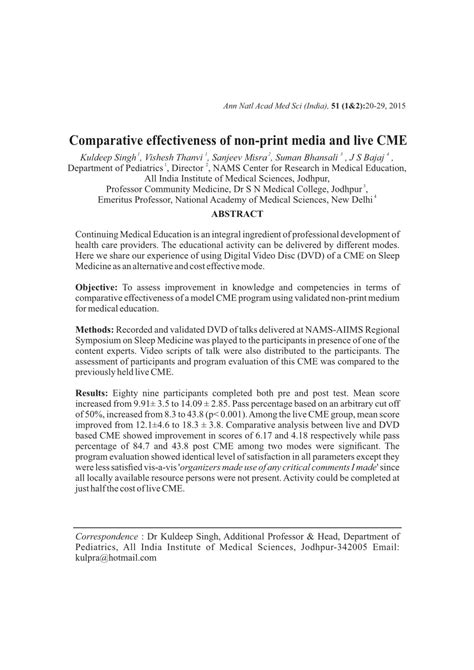 Pdf Comparative Effectiveness Of Non Print Media And Live Cme