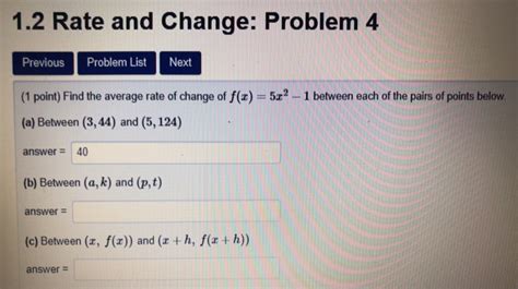 Solved Rate And Change Problem Previous Problem Chegg