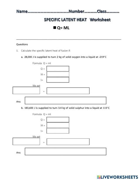 Calculations Involving Specific Heat Worksheet Exercises