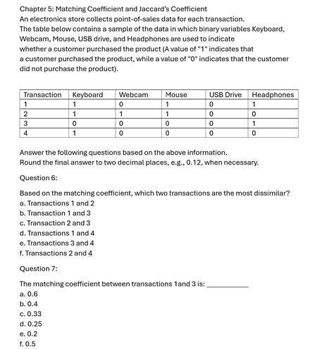 Solved Chapter 5 Matching Coefficient And Jaccards