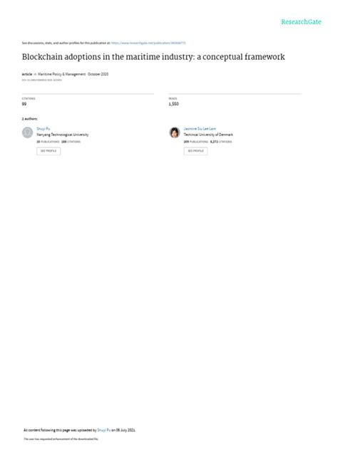 Blockchain Adoptions In The Maritime Industry A Conceptual Framework Pdf Insurance