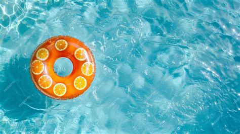 Orange Float With Citrus Fruit Pattern In Blue Swimming Pool Water