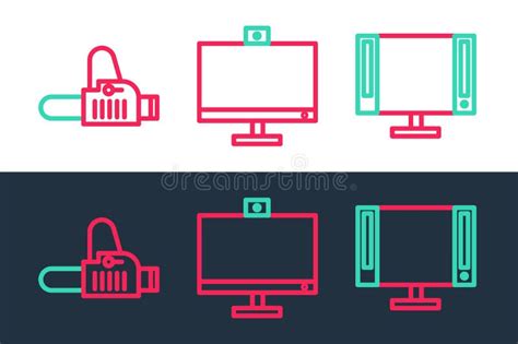Set Line Smart Tv Chainsaw And Computer Monitor Icon Vector Stock Illustration Illustration