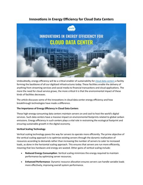 Ppt Innovations In Energy Efficiency For Cloud Data Centers