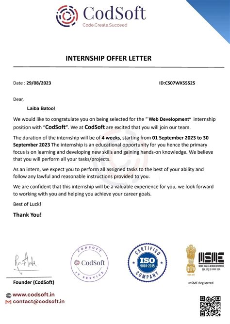 Laiba Batool On Linkedin Codsoft Webdevelopment Internship Opportunity