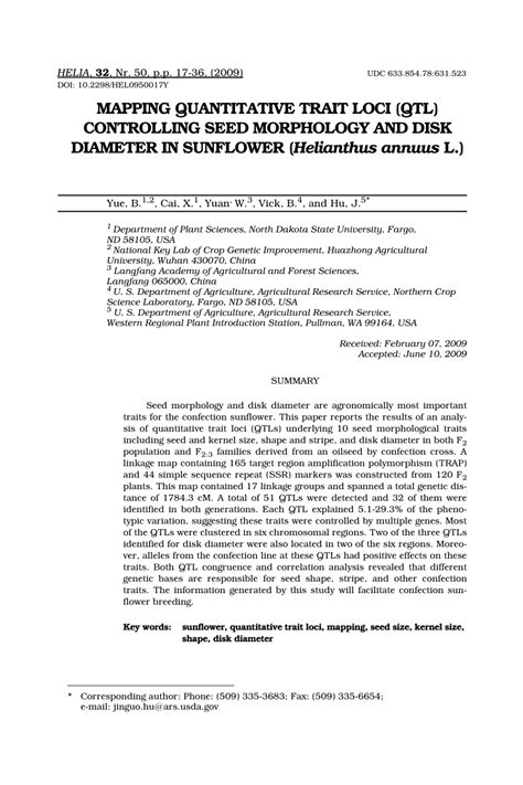 Pdf Mapping The Quantitative Trait Loci Qtl Controlling Seed