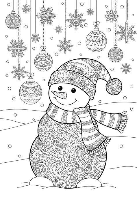 大人向けの詳細な雪だるまの塗り絵 印刷可能なアート