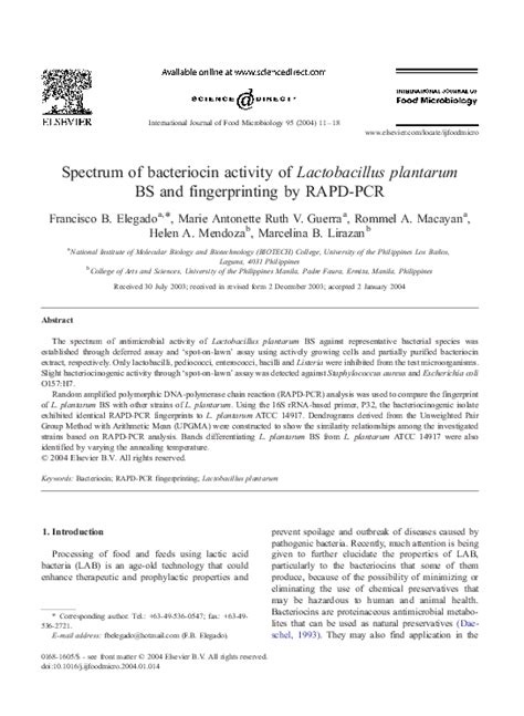 Pdf Spectrum Of Bacteriocin Activity Of Lactobacillus Plantarum Bs