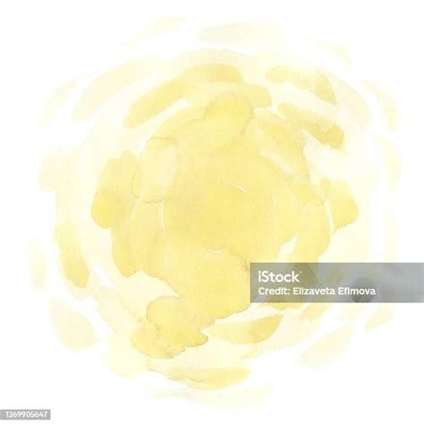 따뜻한 노란색 수채화 얼룩 흰색 배경에 고립 된 빛의 빛나는 공 수채화에 대한 스톡 벡터 아트 및 기타 이미지 수채화