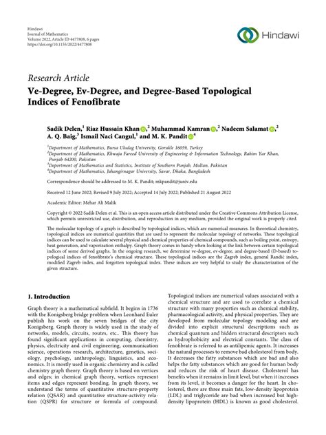 Pdf Research Article Ve Degree Ev Degree And Degree Based Topological Indices Of Fenofibrate