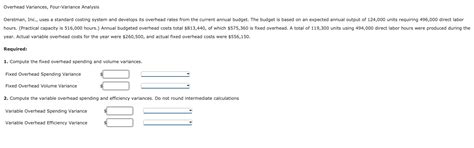 Solved Overhead Variances Four Variance Analysisyear