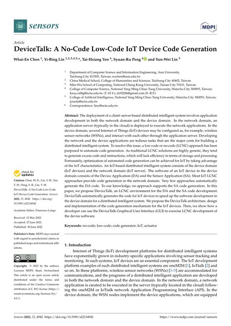 PDF DeviceTalk A No Code Low Code IoT Device Code Generation