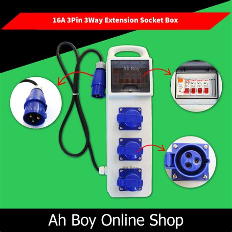 16a 3pin 3way Ip66 Portable Industrial Plug And Socket Combination Box With Wire Cable Ip44