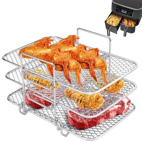 3 Tier Air Fryer Grill Stainless Steel Baking Tray Roasting Cooking Rack Airfryer Tool Air