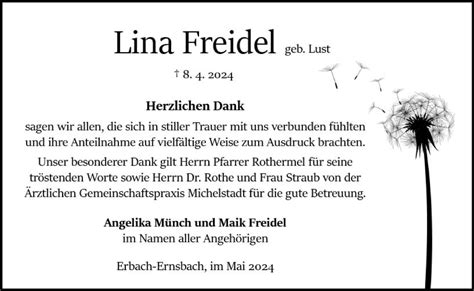 Traueranzeigen Von Lina Freidel Vrm Trauer De