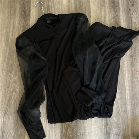 Black Sheer Long Sleeve Top With Elasticated Cuffs Depop
