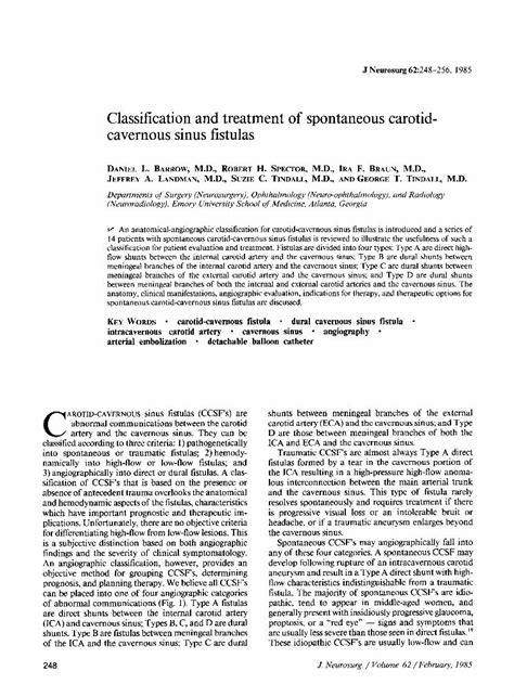 Pdf Classification And Treatment Of Spontaneous Carotid Barrow