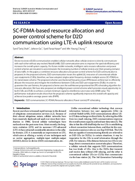 Pdf Sc Fdma Based Resource Allocation And Power Control Scheme For D2d Communication Using Lte