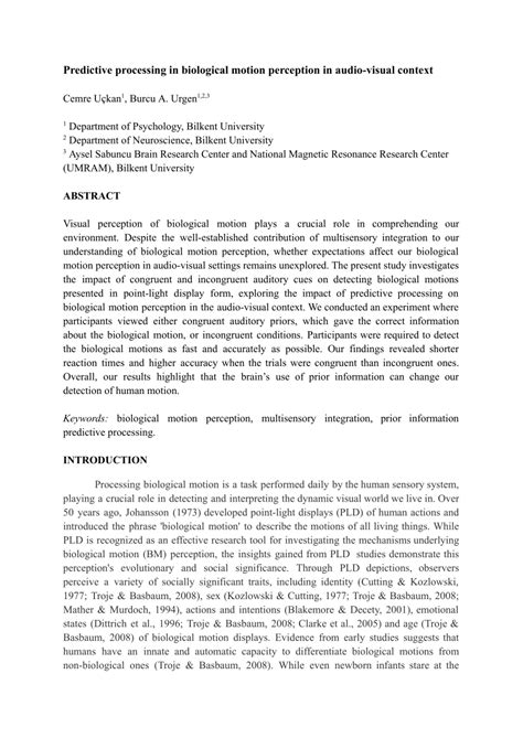 Pdf Predictive Processing In Biological Motion Perception In Audio