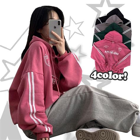 더핑크샵 [y2k 왕따뜻] 다뮤 레터링 배색 오버핏 기모 후드티 4color [키작녀 블록코어 유니크룩 아방핏] 위시버킷
