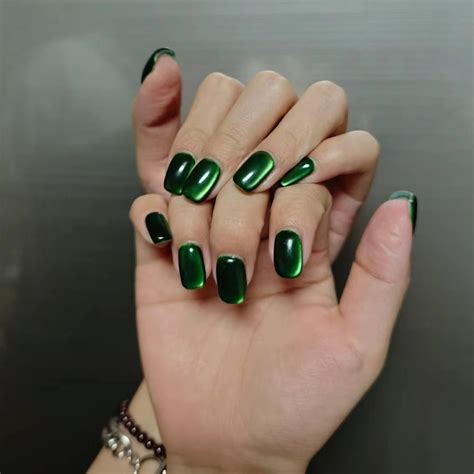 Green Cat Eye Nails Emerald Green Jade Cat Eye Nails Luxury Press On